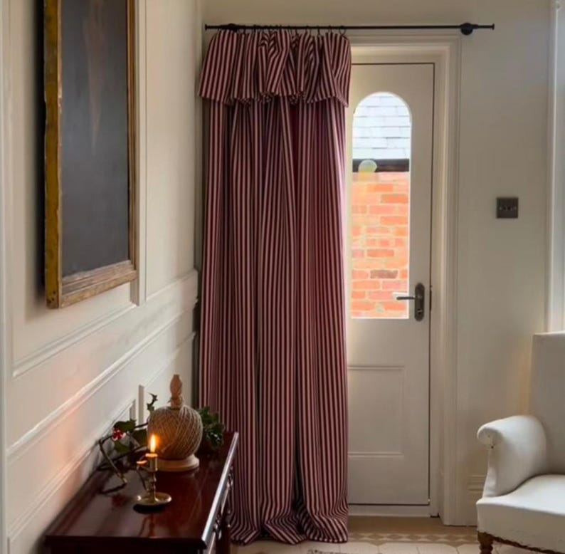 Burgundy Stripe Linen Curtain With Flob Top – Blackout Lined Cotton ...