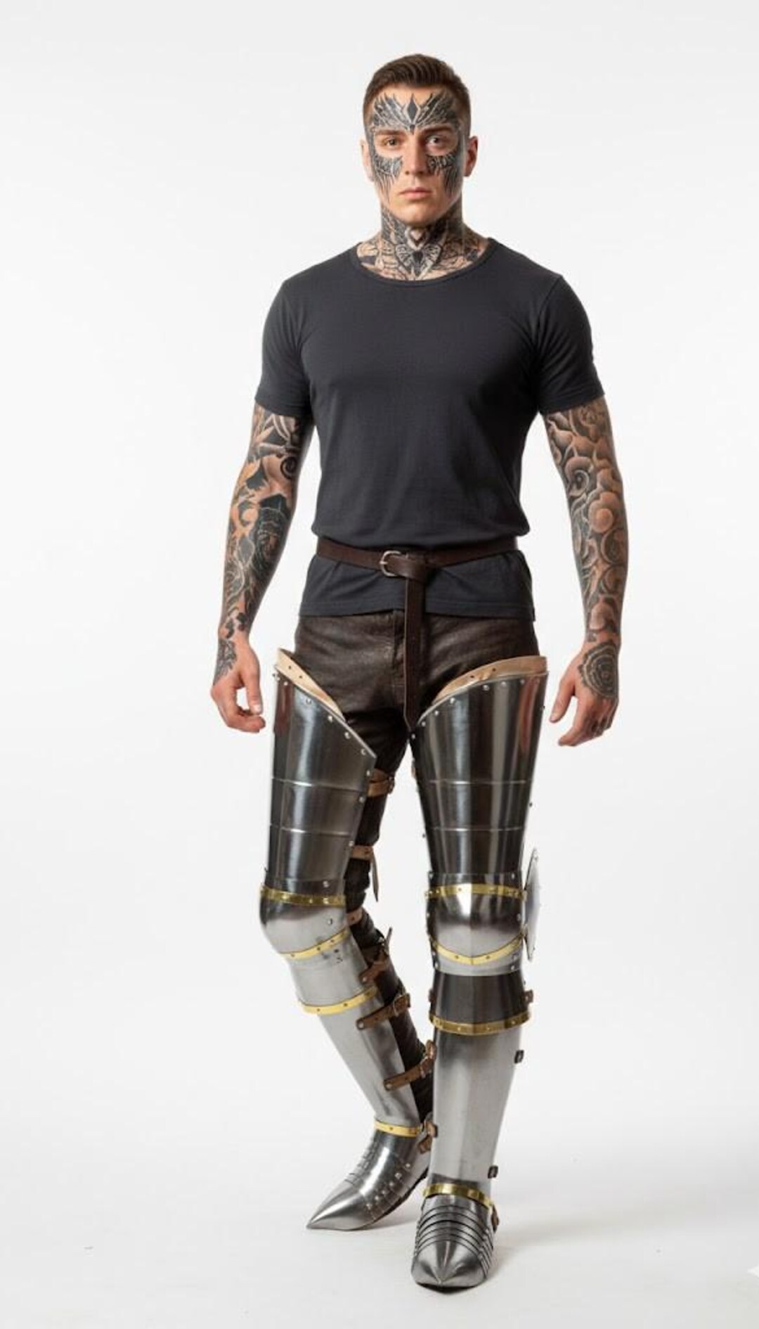 Medieval Steel Leg Armor Set With Brass Border | Polished Steel Knight ...