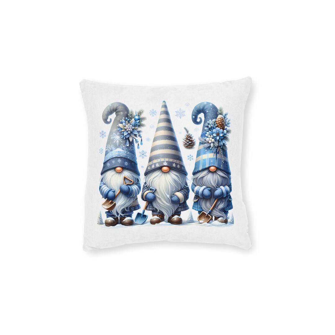 Jingle Bellz - Blue Winter Gnomes Square Pillow | Nordic Snowflake ...
