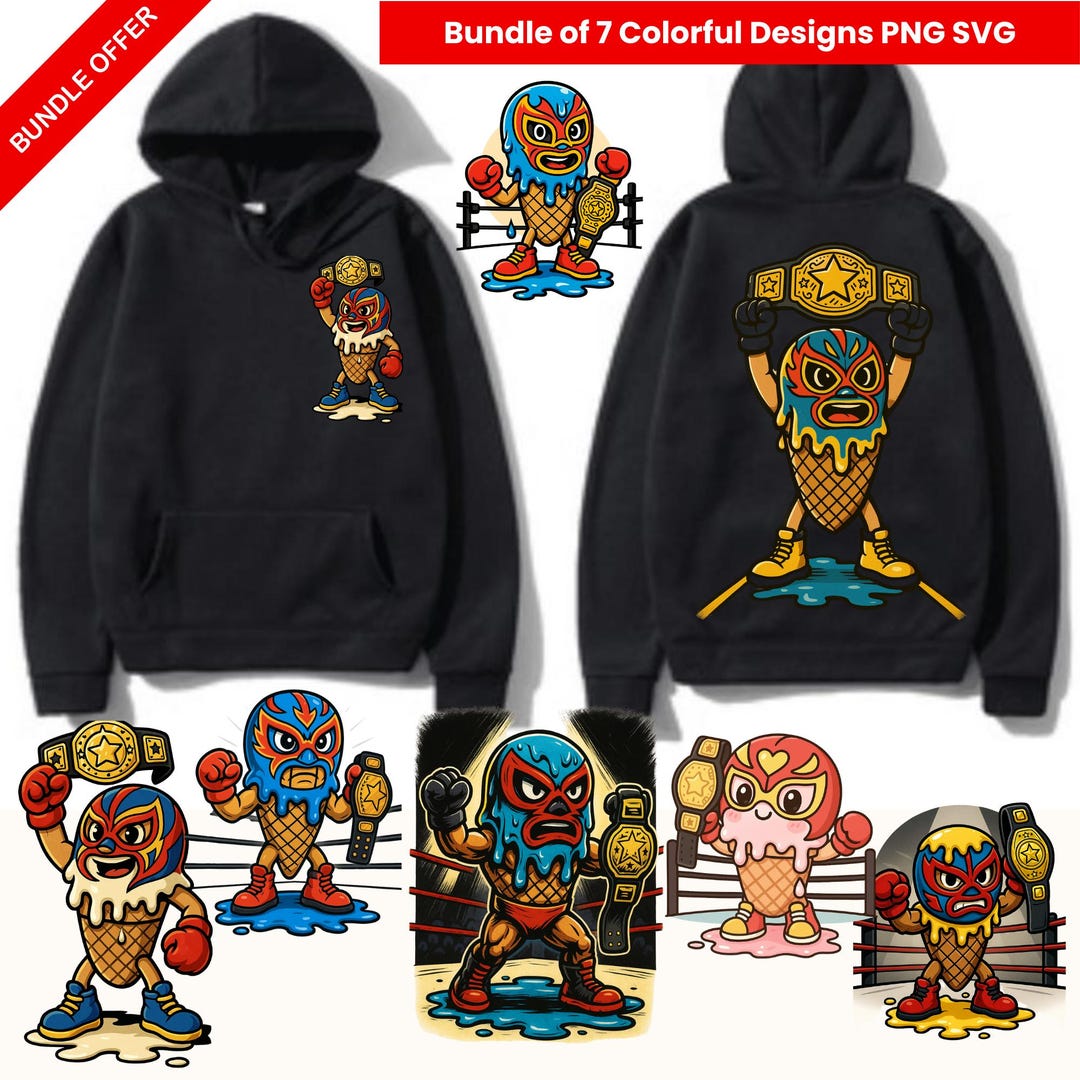 Wrestling Ice Cream Cone Clipart Bundle PNG SVG | Luchador Mascot ...