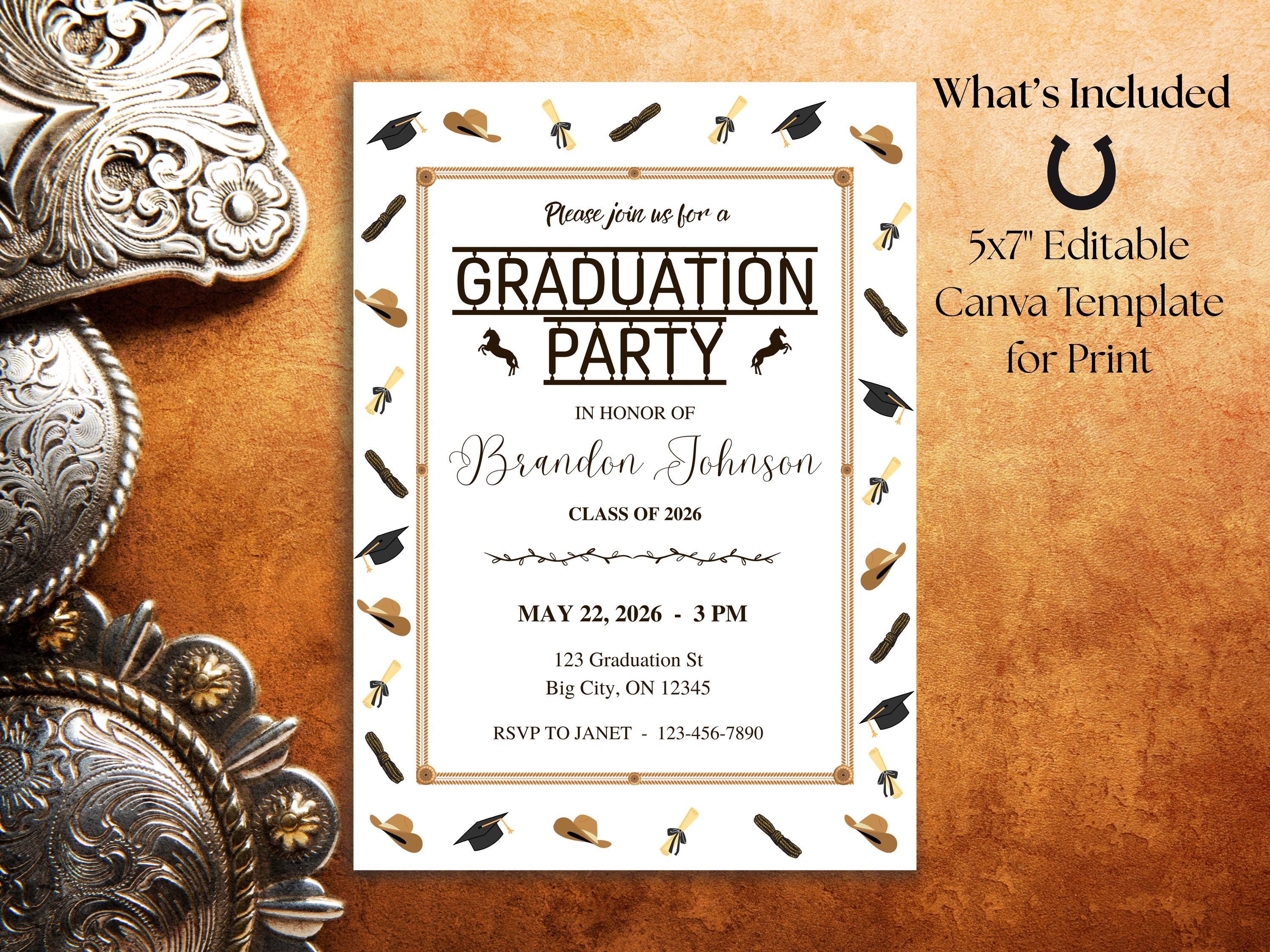 Editable Western Graduation Party Invitation - Digital Invite Rustic ...