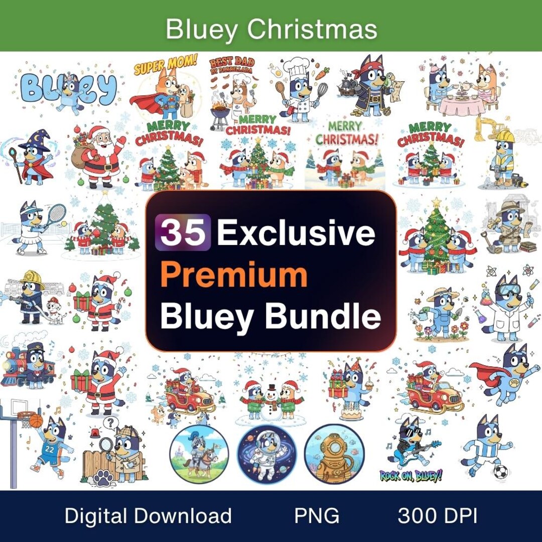 Bluey Christmas PNG Bundle 35 Pack, Bluey PNG File, Family Holiday ...