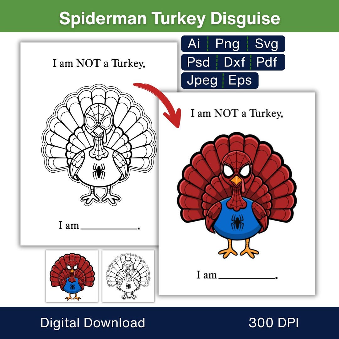 Spiderman Turkey Disguise Printable, Thanksgiving DIY Craft (digital ...