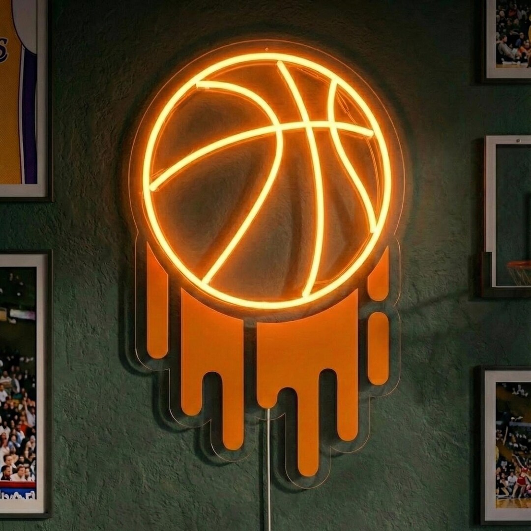 Neon Basketball Sign LED Acrylic Base Sports Room Decor Court Inspired ...