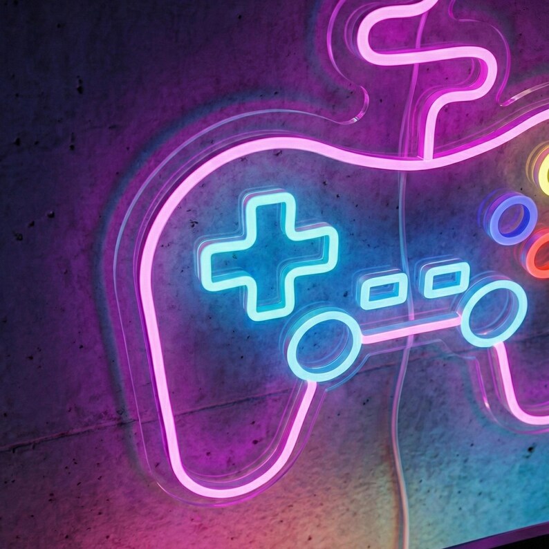 Gaming Controller LED Neon Sign Acrylic Base PS5 Style Game Room Desk ...