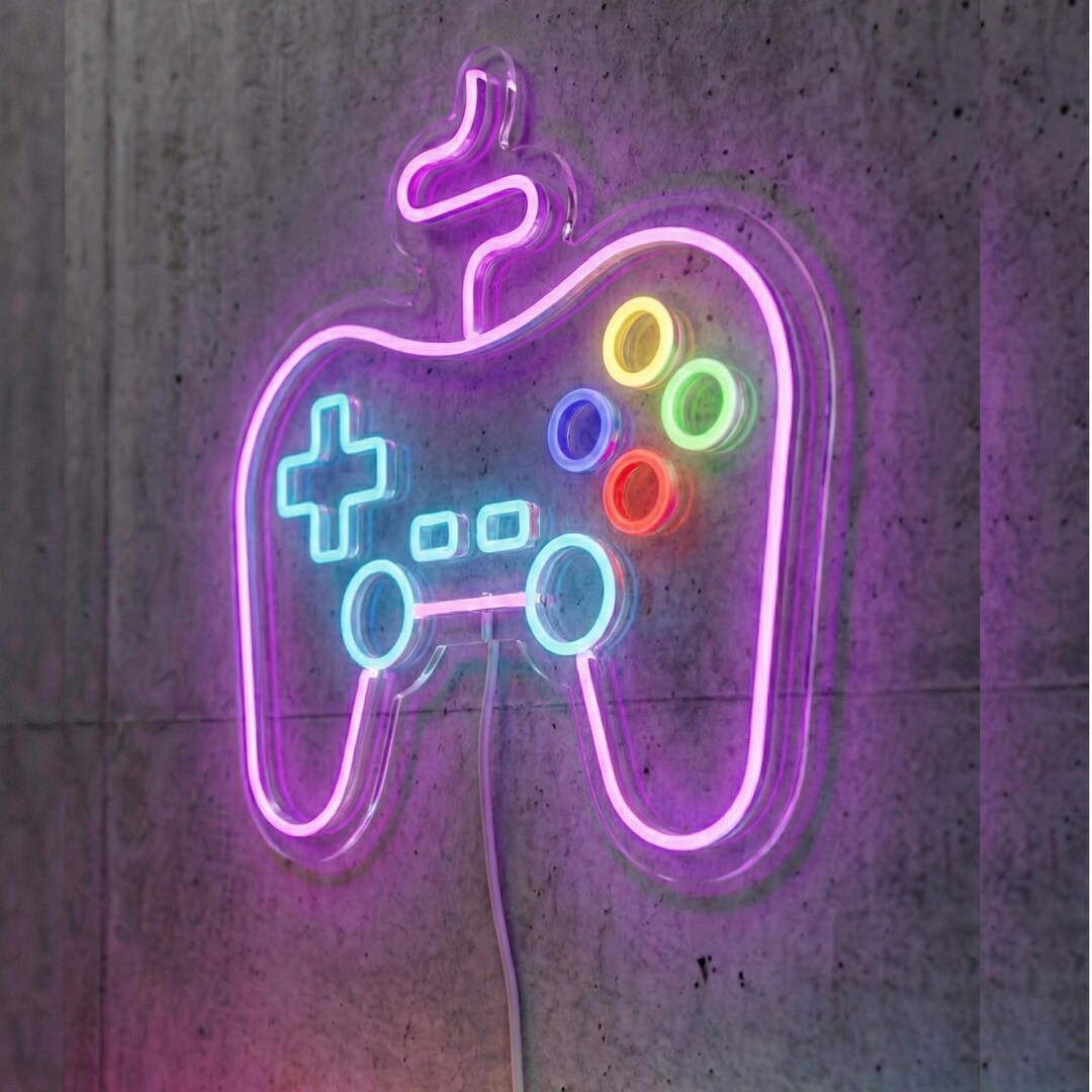 Gaming Controller LED Neon Sign Acrylic Base PS5 Style Game Room Desk ...