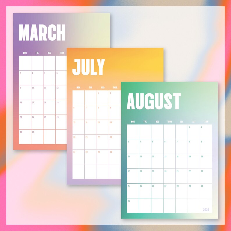 2026 Calendar - Colorful - Pastel - Digital Download PDF - Modern ...
