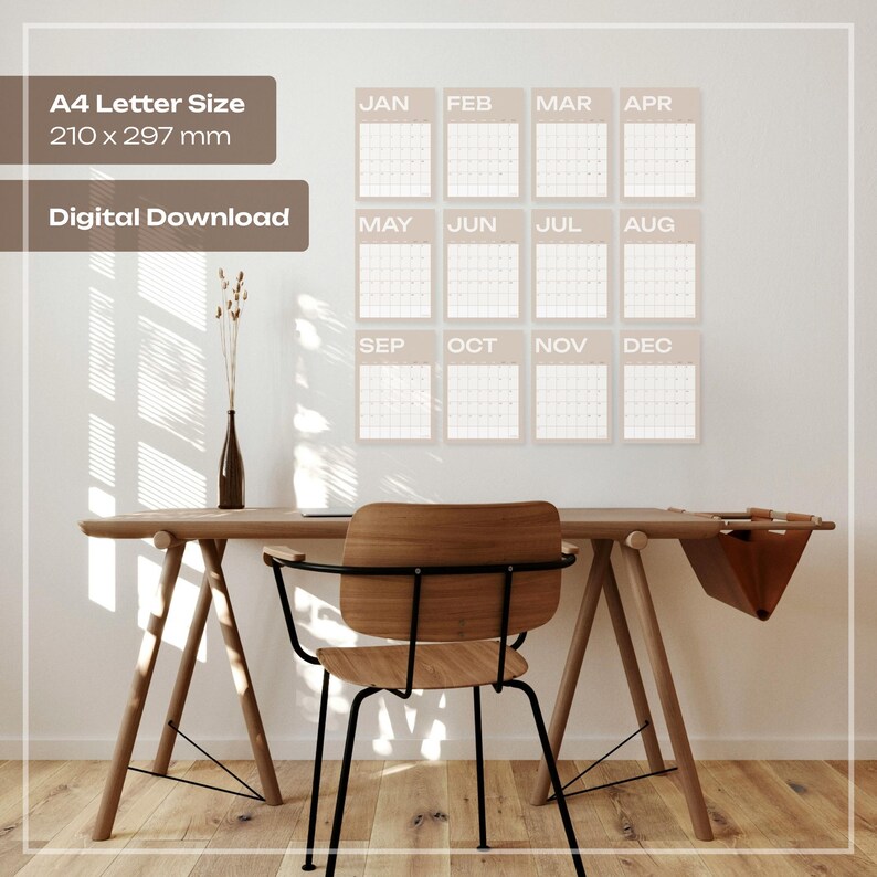 2026 Calendar - Digital Download PDF - Neutral Monthly Calendar A4 ...