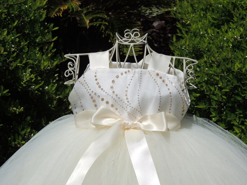 The Hair Bow Factory Ivory and Gold Flower Girl Wedding Tutu - Etsy