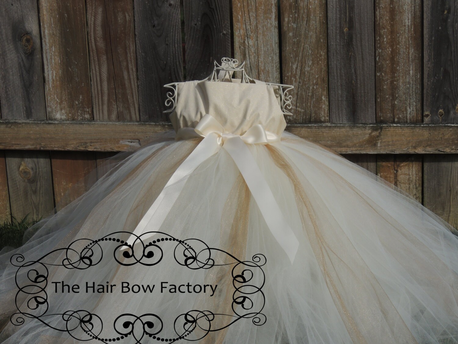 The Hair Bow Factory Ivory and Gold Flower Girl Wedding Tutu | Etsy