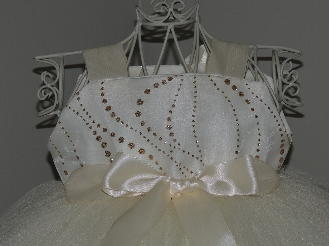 The Hair Bow Factory Ivory and Gold Flower Girl Wedding Tutu - Etsy