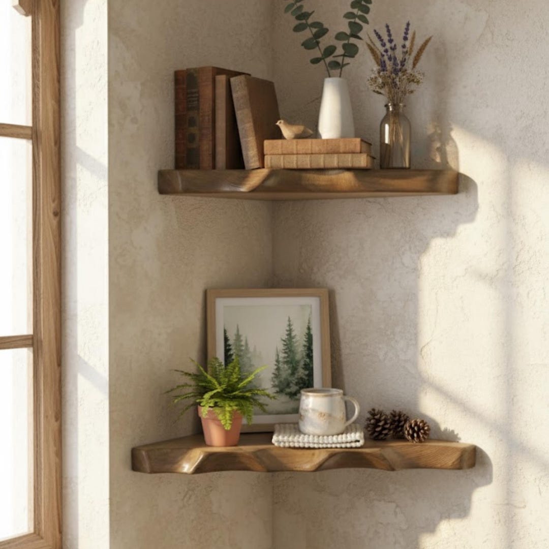 Rustic Teak Root Wood Corner Shelf - Corner Floating Wood Shelf ...