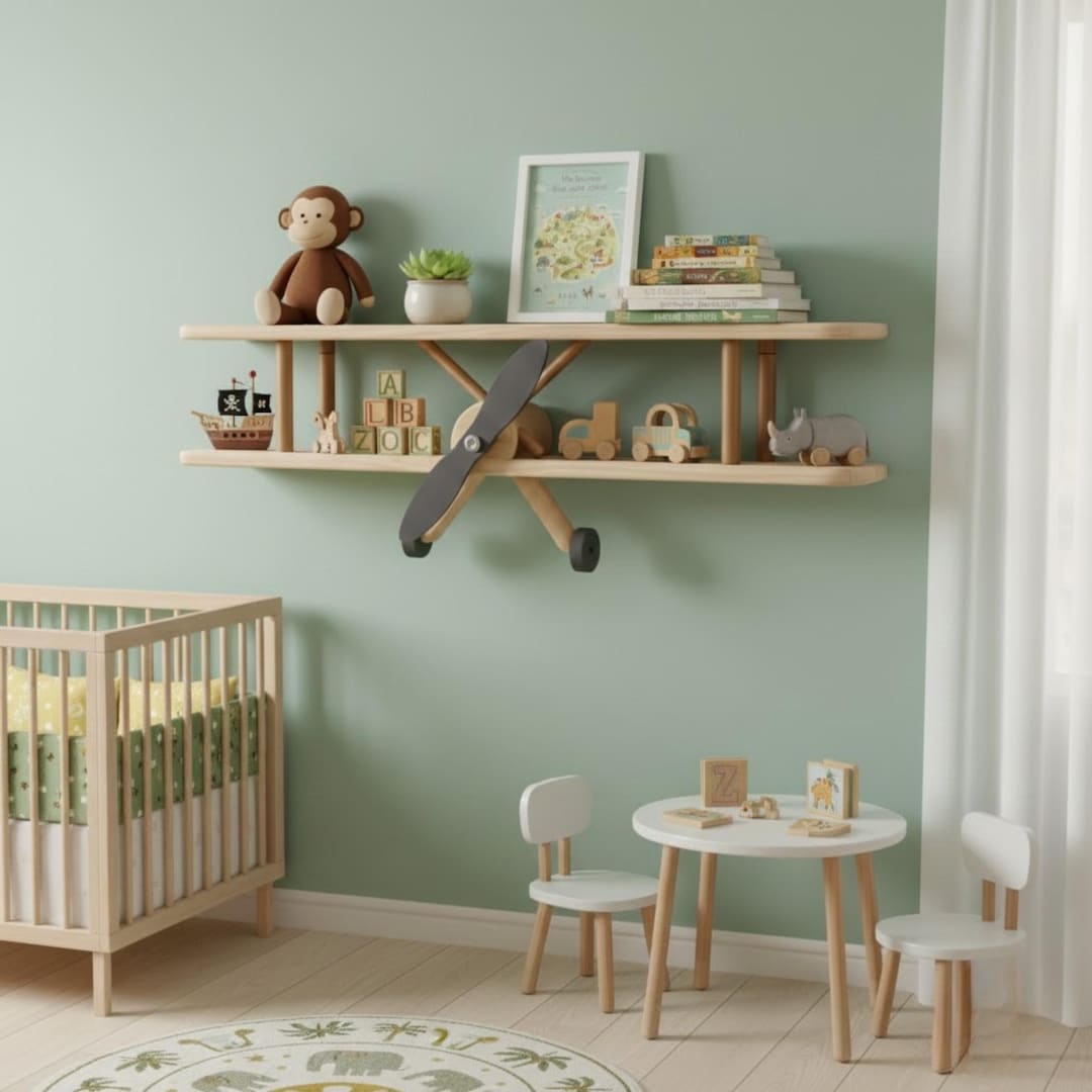 Wooden Airplane Shelf - Wooden Baby Shelf - Montessori Nursery Decor ...