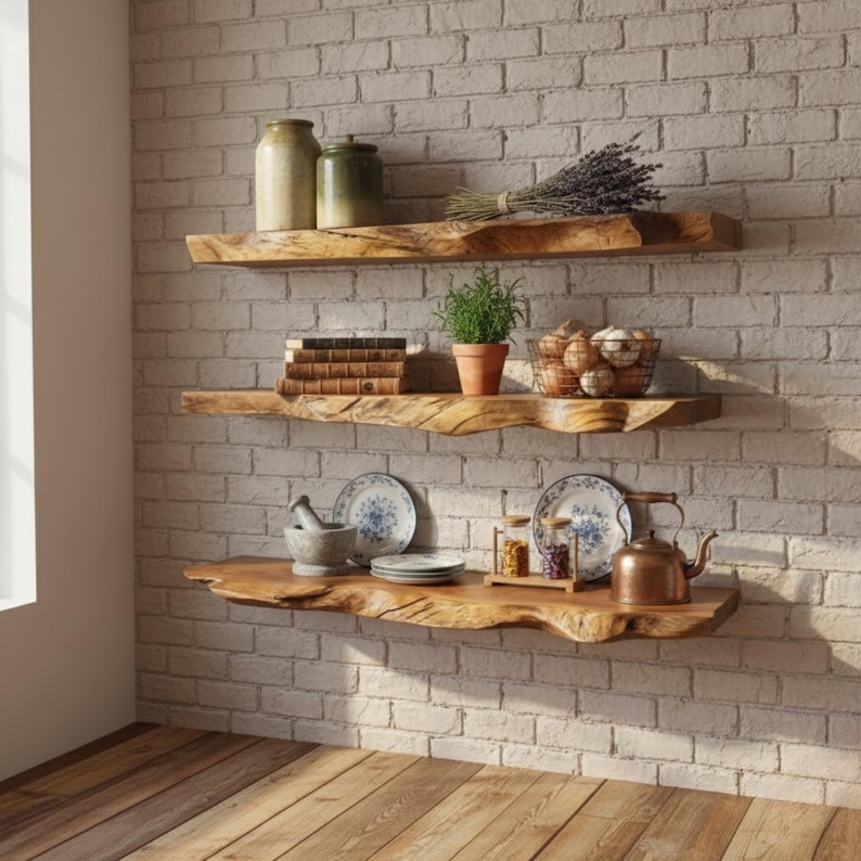 Handmade Wood Shelves - Modern Natural Shelf - Rustic Live Edge ...
