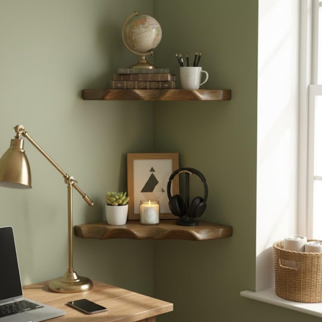 Live Edge Corner Shelf - Rustic Live Edge Corner Shelf - Live Edge ...