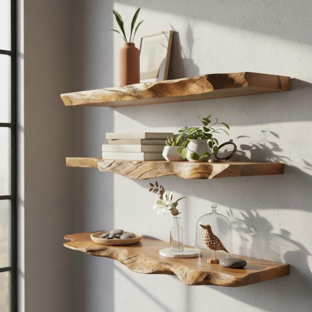Live Edge Solid Wood Shelves - Handmade Wood Shelves - Modern Natural ...
