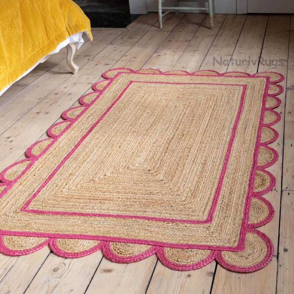 Scalloped Edge Jute Rug Natural Fiber Handwoven Area Rug Customize Any ...
