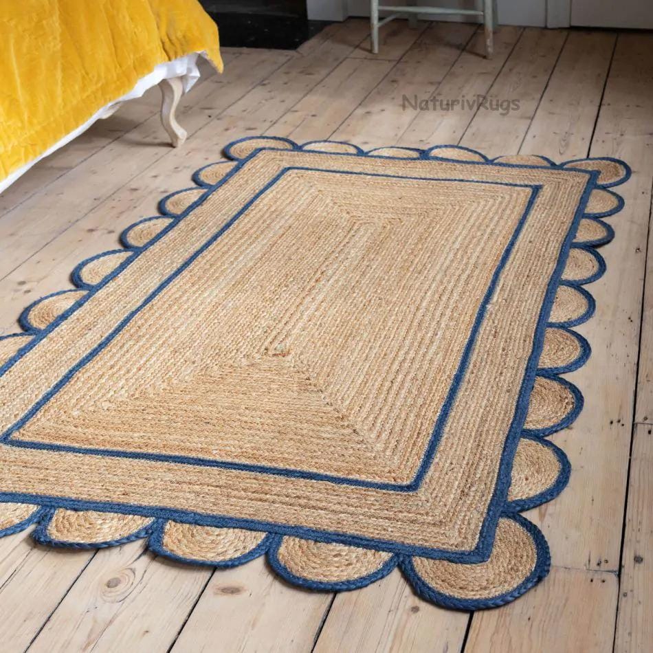 Scalloped Edge Jute Rug Natural Fiber Handwoven Area Rug Customize Any ...
