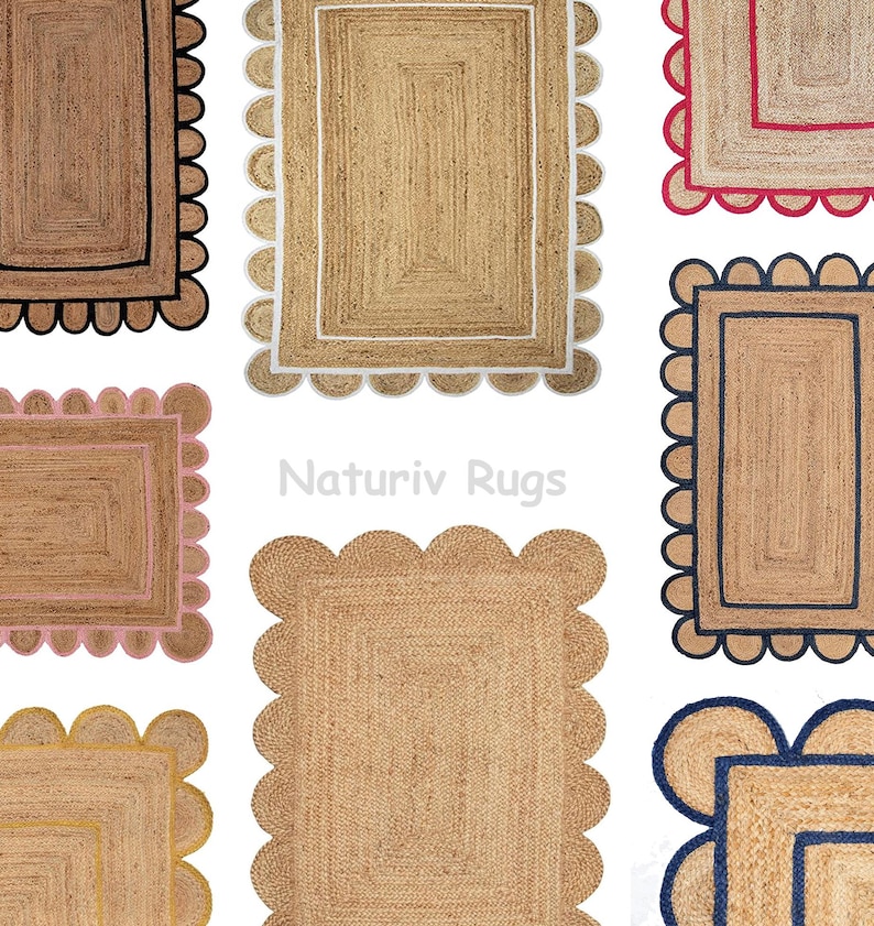 Scalloped Edge Jute Rug Natural Fiber Handwoven Area Rug Customize Any ...