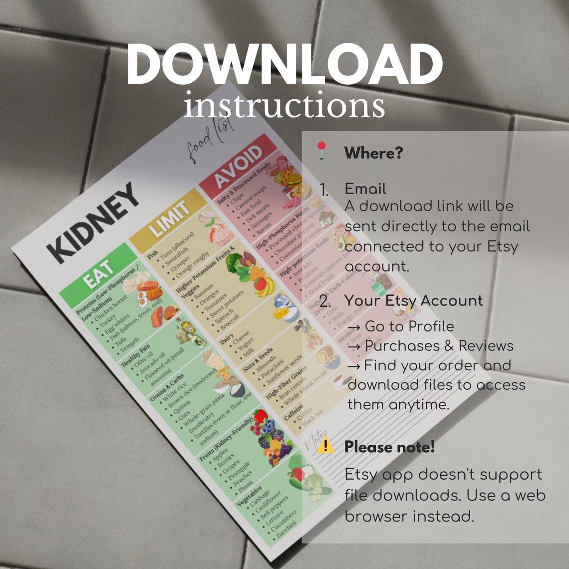 Kidney Food List Printable, Renal Diet Food Chart, Kidney Friendly ...