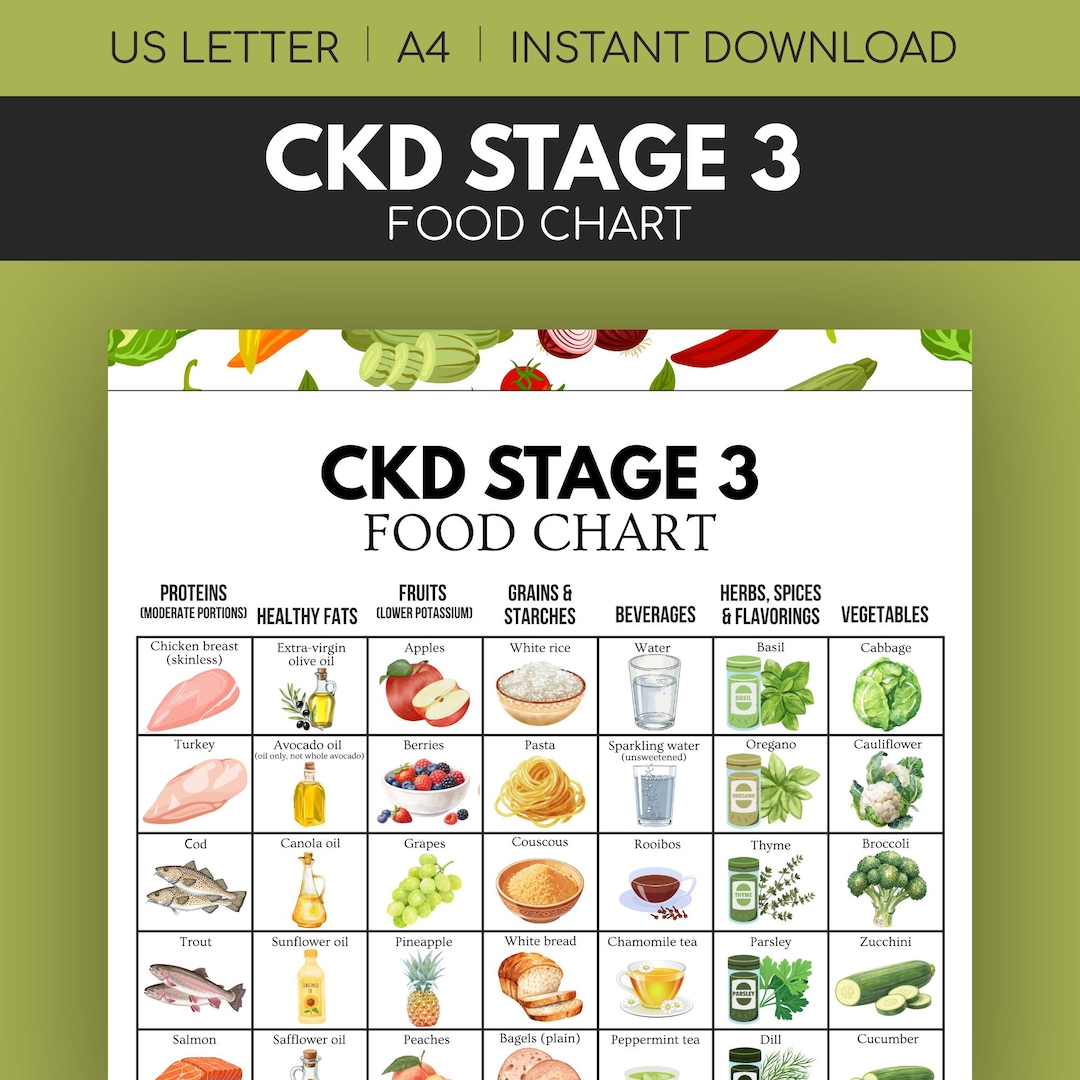 Stage 3 Kidney Food Chart, CKD Diet Guide, Renal Foods List Printable ...