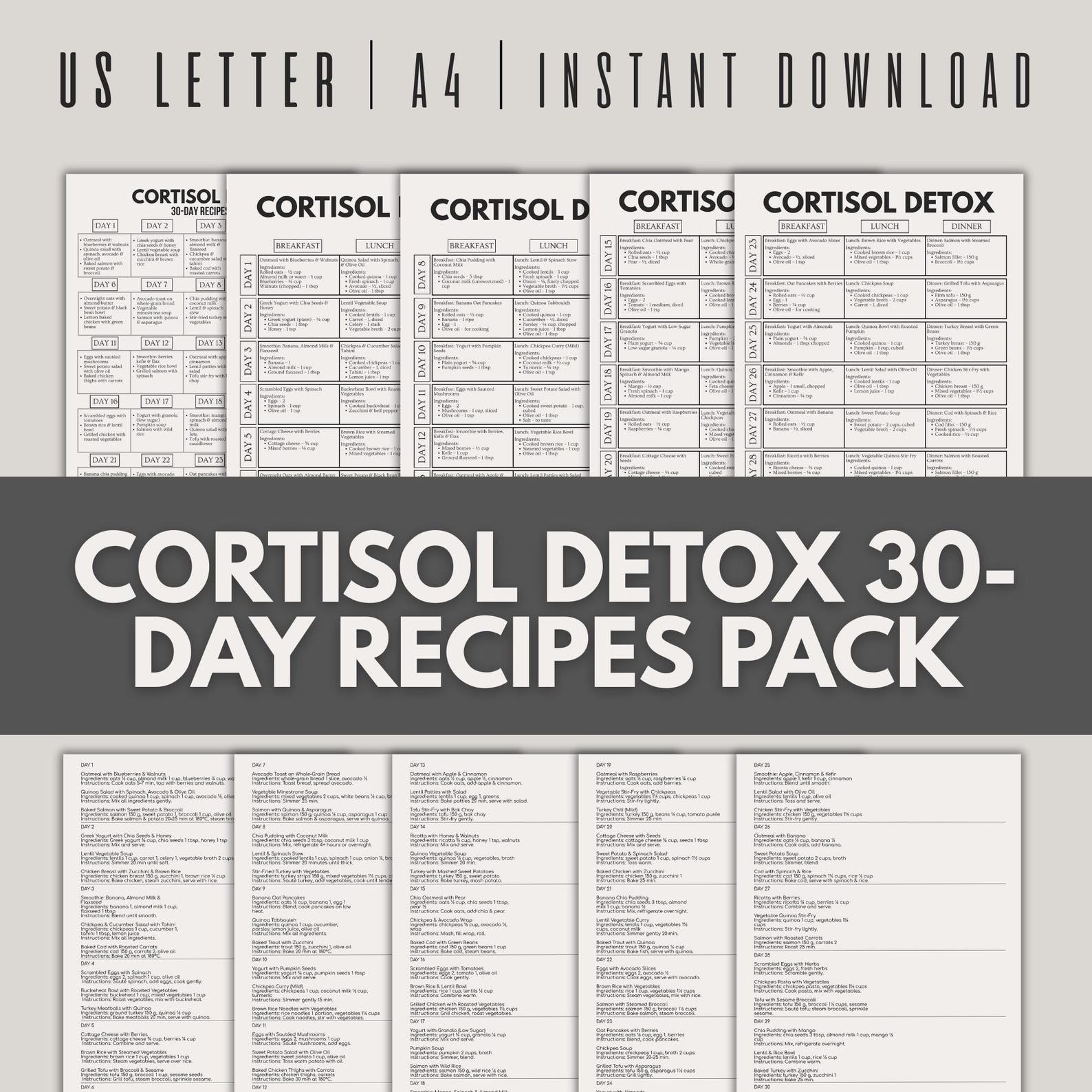 Cortisol Detox 30 Day Meal Plan, Adrenal Fatigue Diet, Stress Relief ...