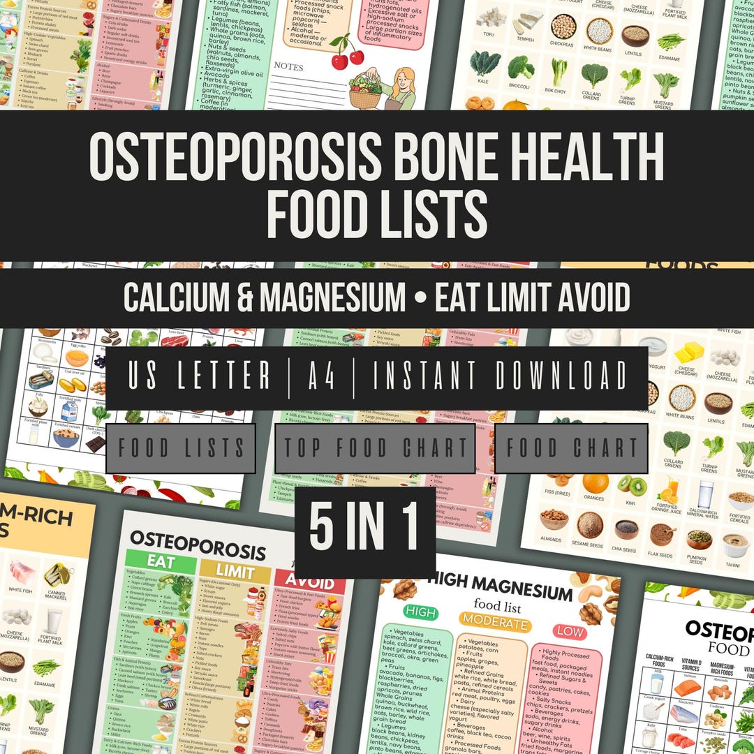 Osteoporosis Food List Printable, Bone Health Diet Chart, Calcium and ...