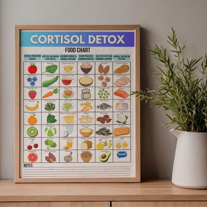 Cortisol Detox Food Chart, Stress Relief Food, Adrenal Support, Hormone ...