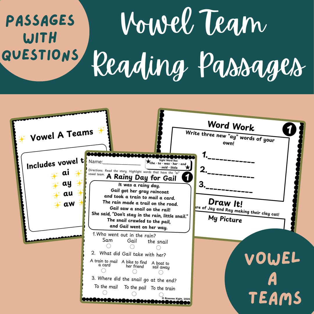 Vowel Team Reading Passages | AI, AY, AU Phonics Stories (1st Grade ...