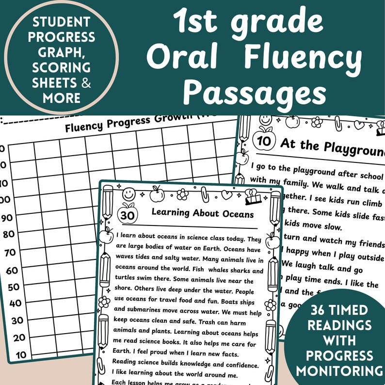 1st Grade Oral Reading Fluency Passages: 36 Timed Readings (progress ...