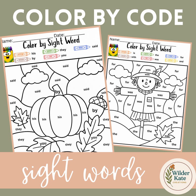 Fall Color by Code Sight Words | 1st & 2nd Grade Literacy Worksheets - Etsy