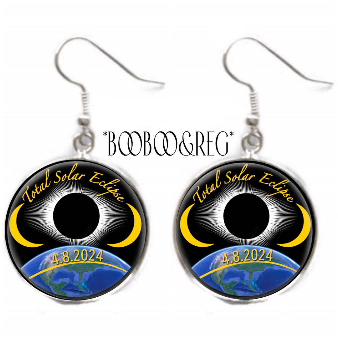 Solar Eclipse Earrings April 2024 Glicee Art Print Silver Charm Dangle ...