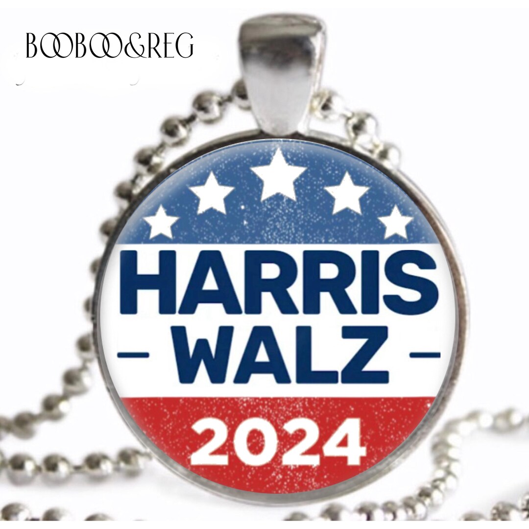Kamala Harris Necklace Tim Walz Campaign Sign Democrat Silver Charm ...