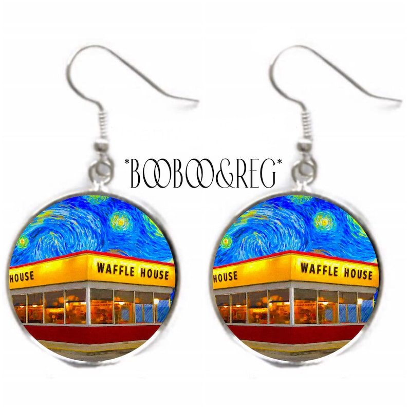 Waffle House Van Gogh Starry Night Parody Art Print Earrings Silver ...