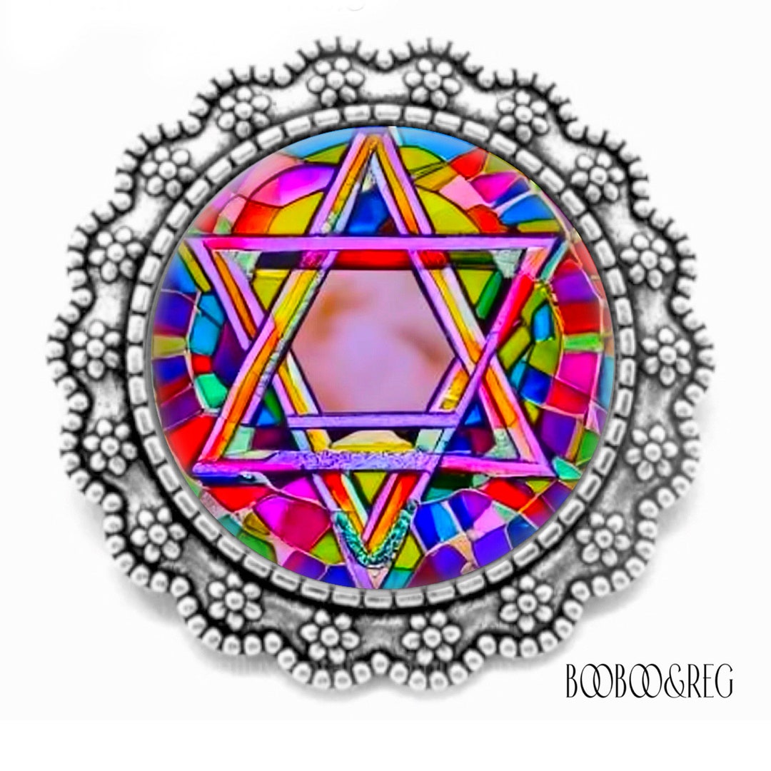 Star of David BROOCH Pink Jewish Judaica Hebrew Faux Stained Glass Art ...
