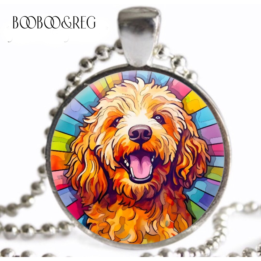 Cockapoo Necklace Faux Stained Glass Art Print Silver Charm Pendant ...