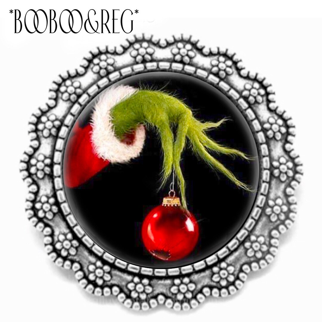 Grinchy Green Hand Holding Broken Ornament Art Print Silver BROOCH Pin ...