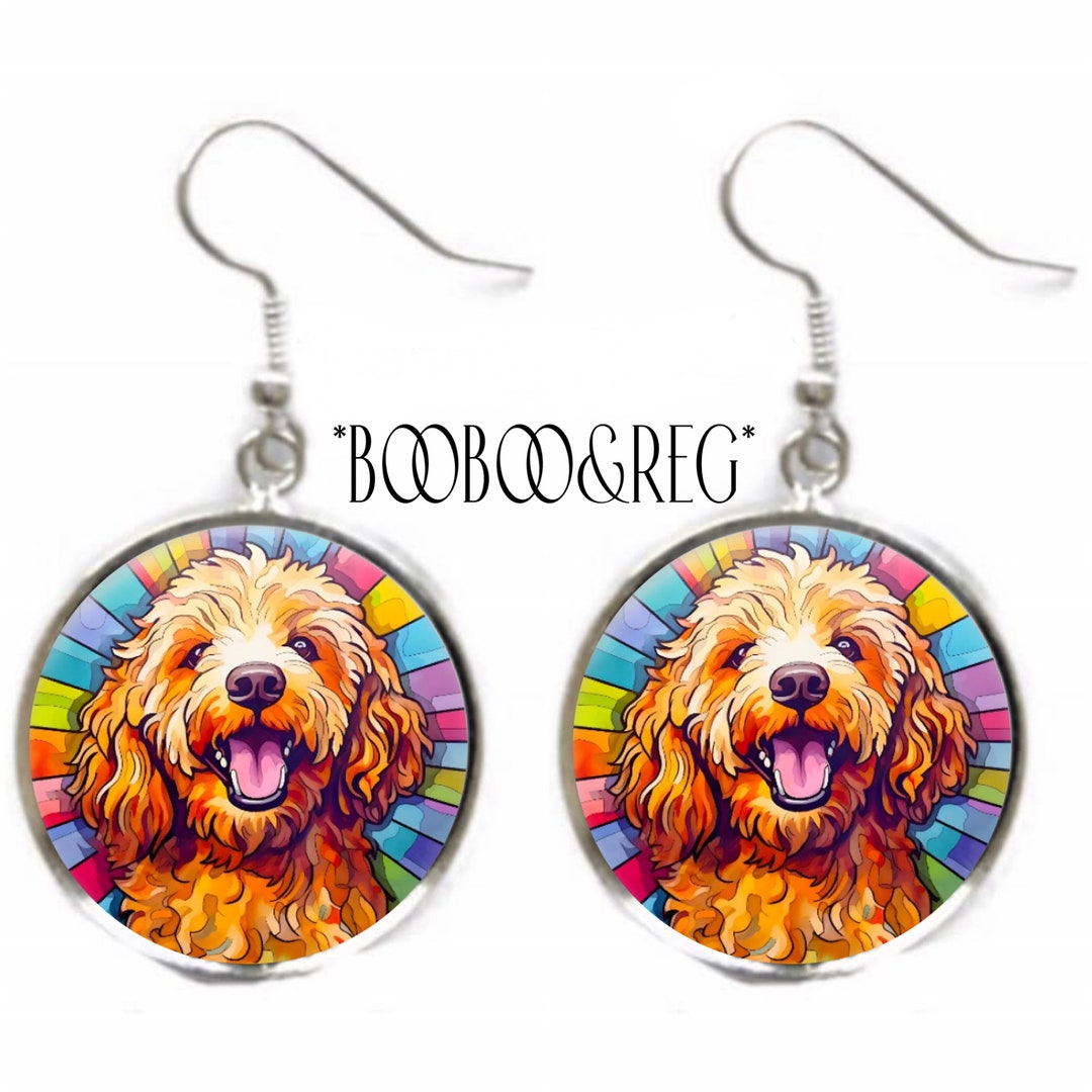 Cockapoo Dog Earrings: Faux Stained Glass Art Print, Silver ...