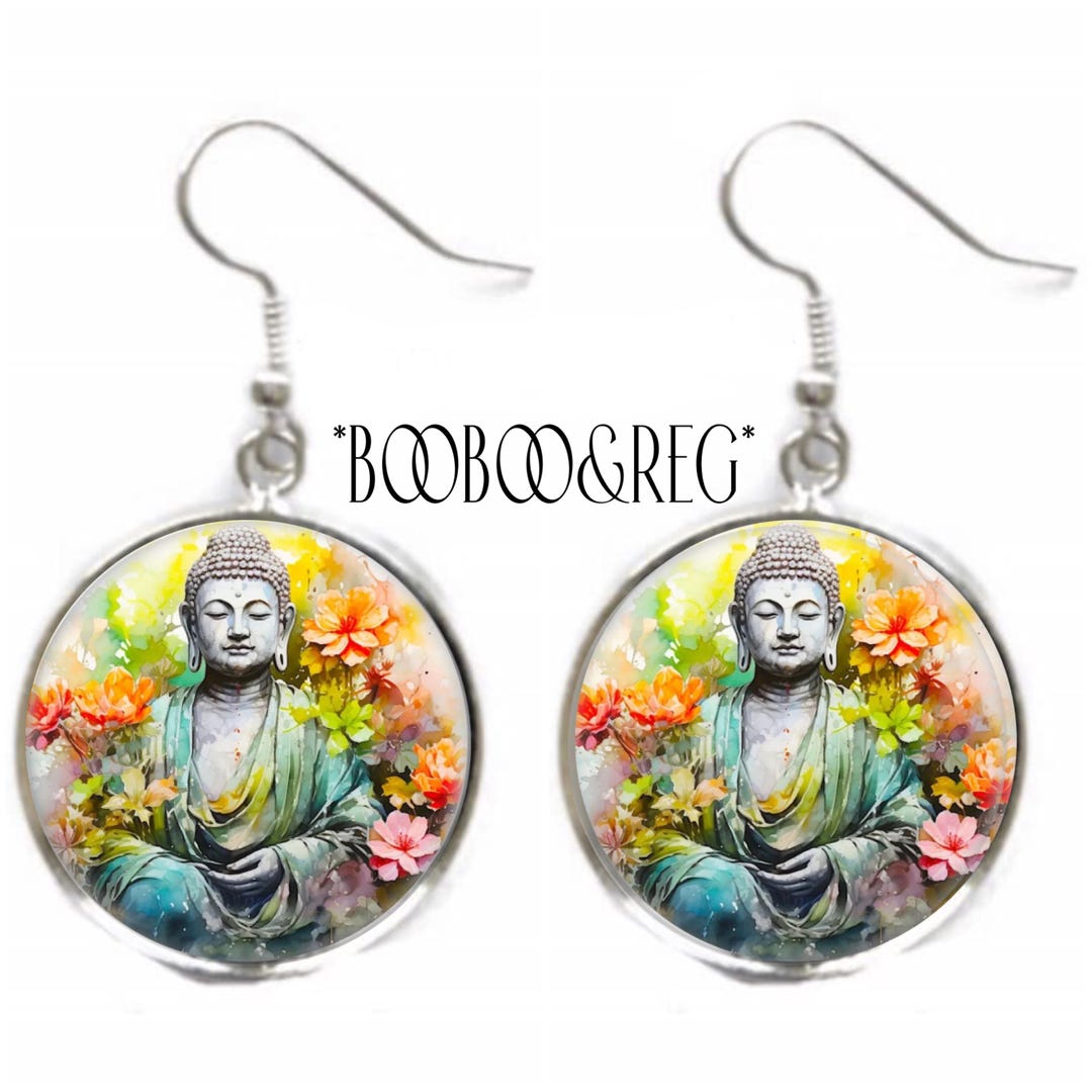 Buddha Garden Earrings: Buddhist Art Print Earrings, Lightweight Silver ...