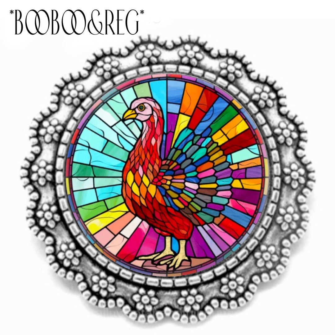 Simulated Stained Glass Turkey Brooch Pin Art Print Silver Pin ...