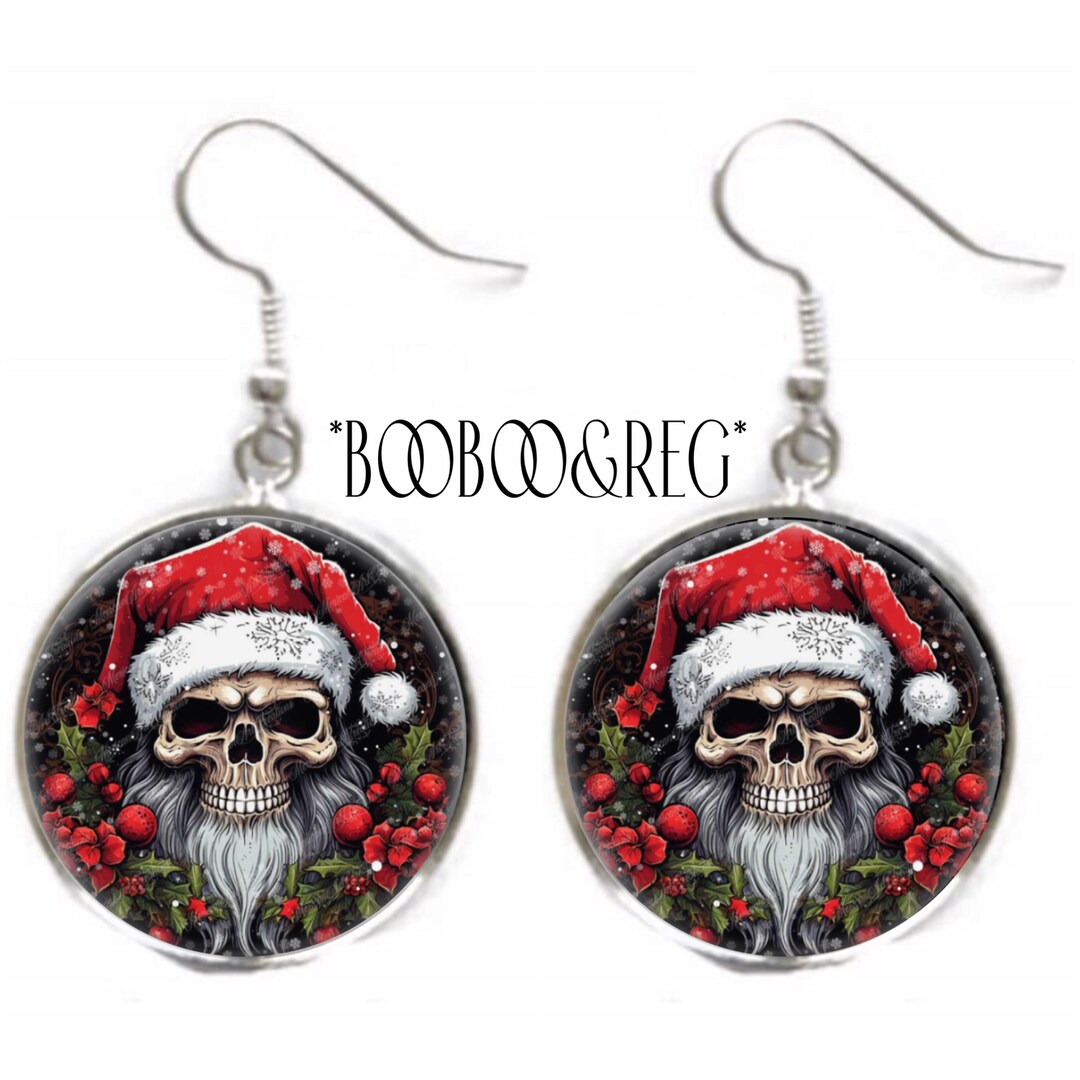 Gothic Christmas Earrings Skeleton Santa Claus Silver Charm Dangle ...