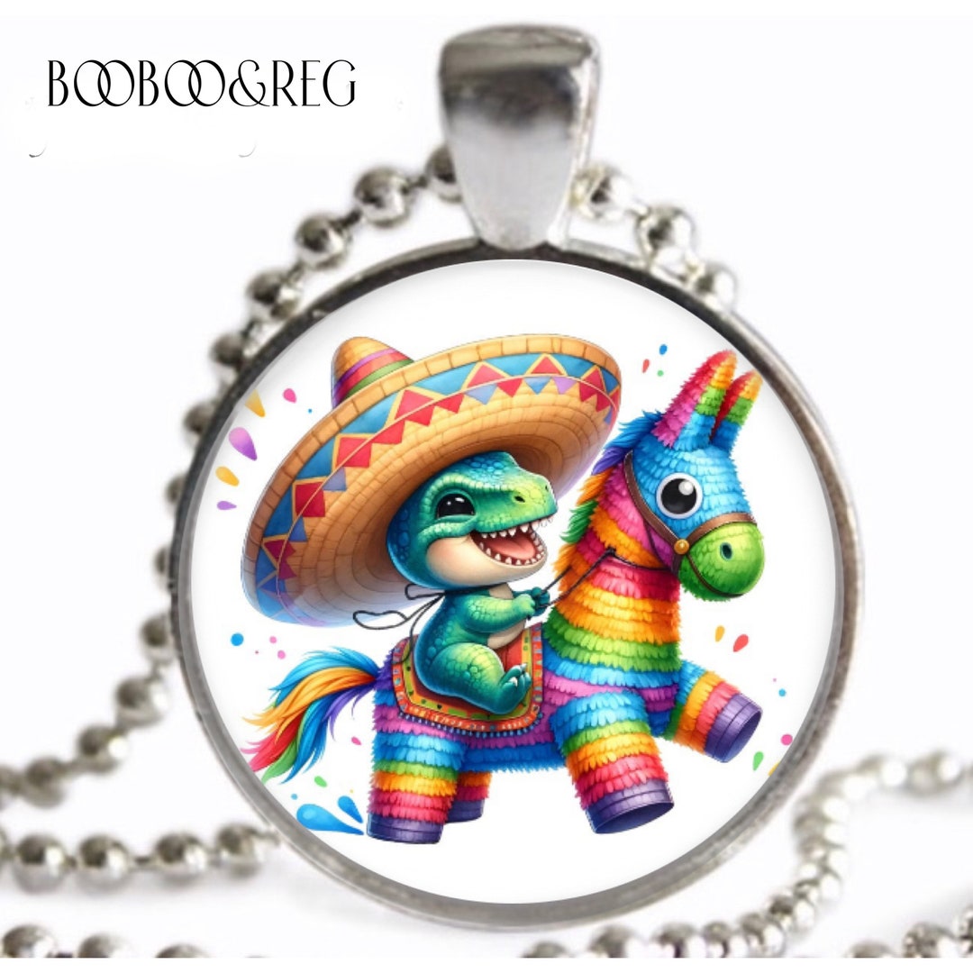 Cinco De Mayo Necklace Sombrero Pinata Dinosaur Art Print Silver Charm ...
