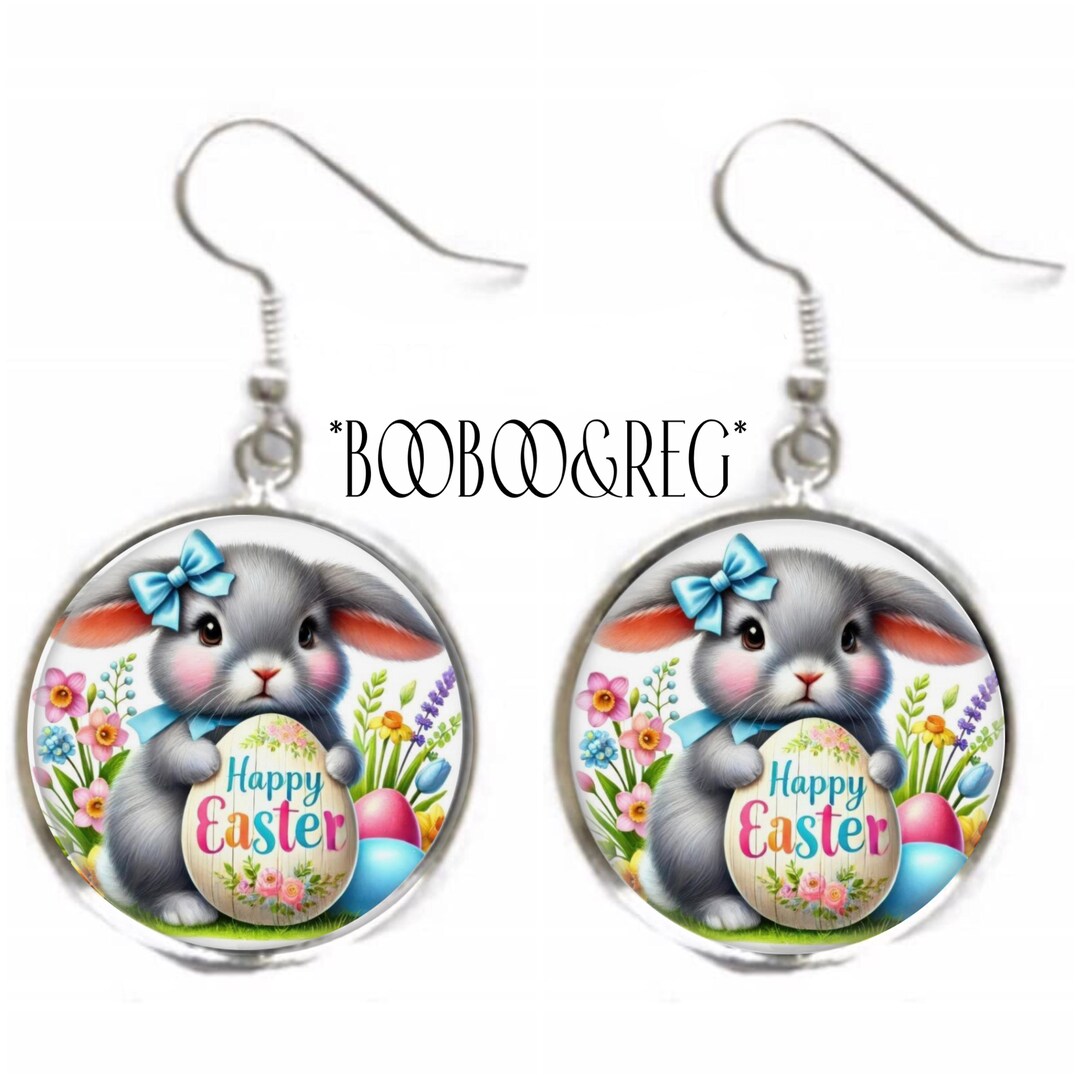 Happy Easter EARRINGS Easter Bunny Easter Egg Basket Lightweight Silver ...