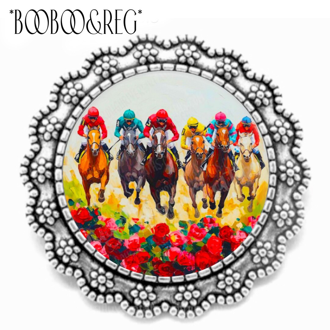 Run for the Roses Kentucky Derby BROOCH Pin Souvenir Art Print Derby ...