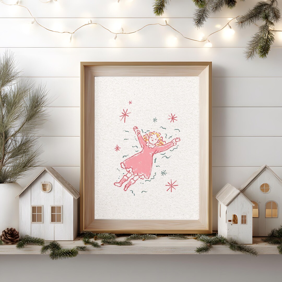 Snow Angel Print | Modern Christmas Line Art - Etsy