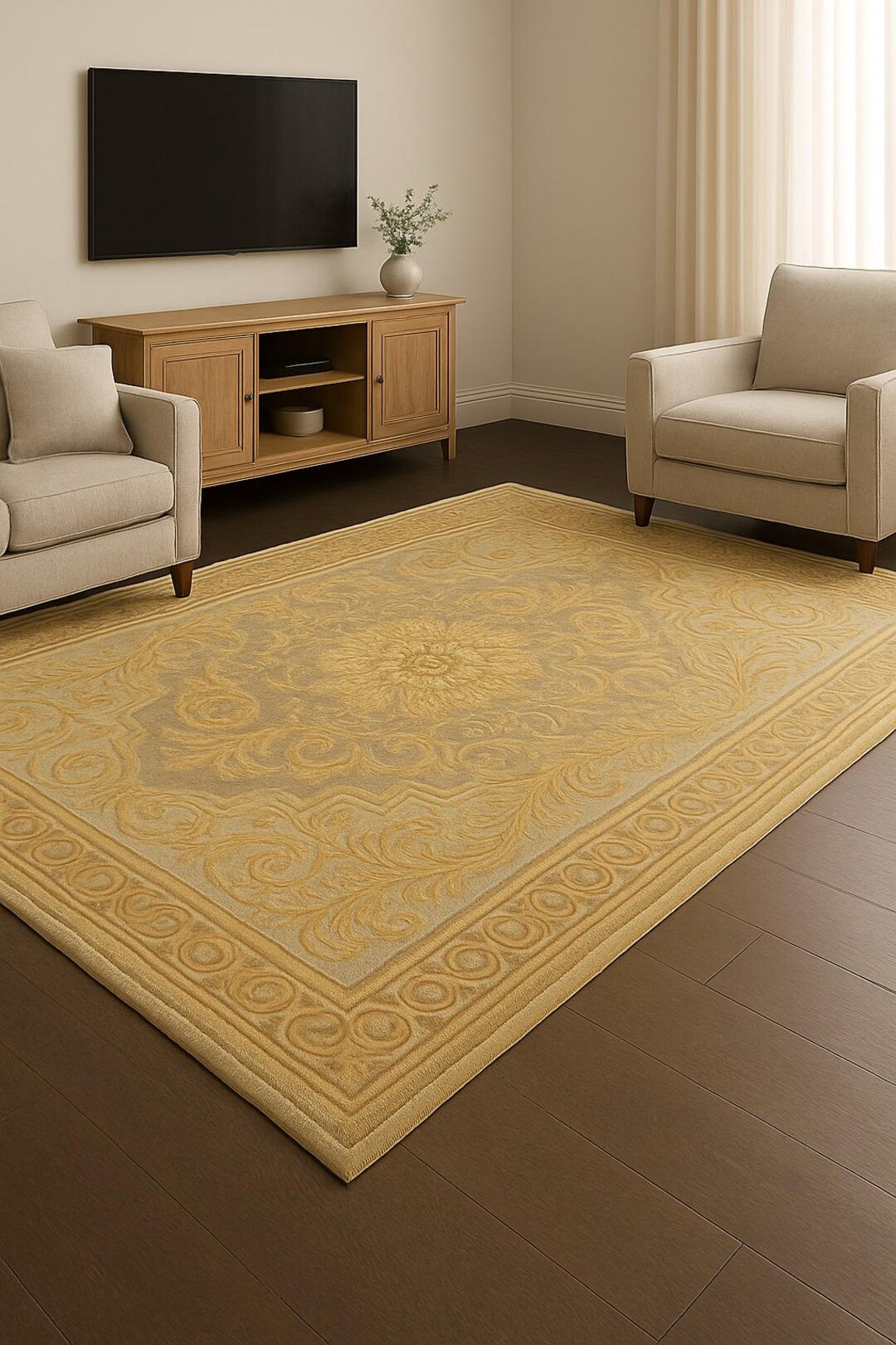 Gold Damask Area Rug – Traditional Scrollwork Carpet, Luxe Home Decor ...