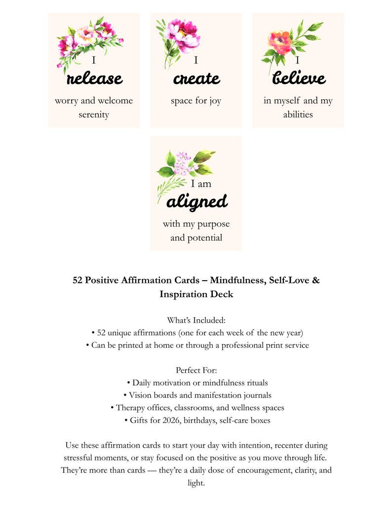 52 Positive Affirmation Cards – Self-love, Mindfulness, Inspiration ...
