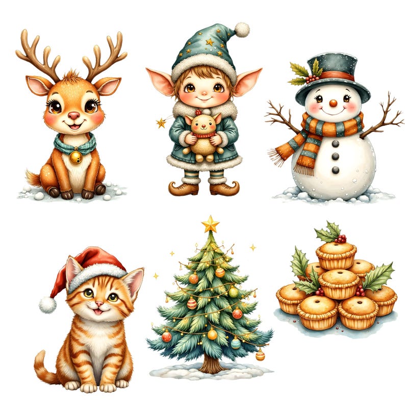 North Pole Christmas Clipart Bundle, Adorable Santa and Reindeer PNG ...