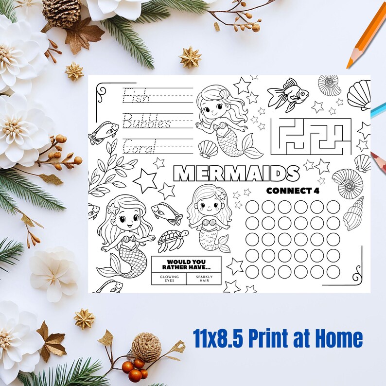 Kids Activities, Mermaid Colouring Page, Instant Download for Learning ...