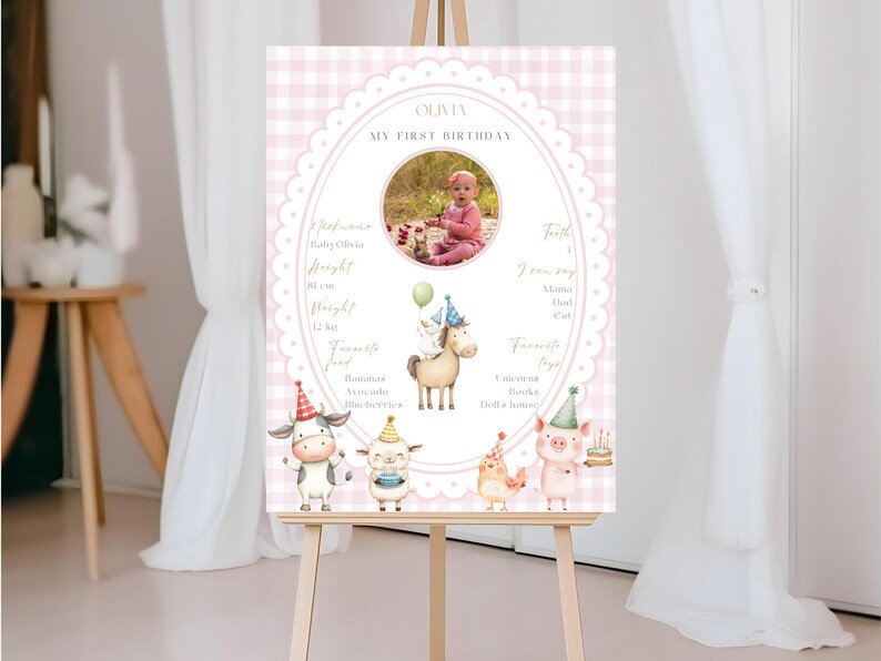 Farm First Year Birthday Milestone Sign, Editable Barnyard Girl 1st ...